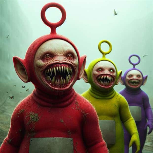 Dystopian Teletubbies Horror by AI | KLYKER.COM
